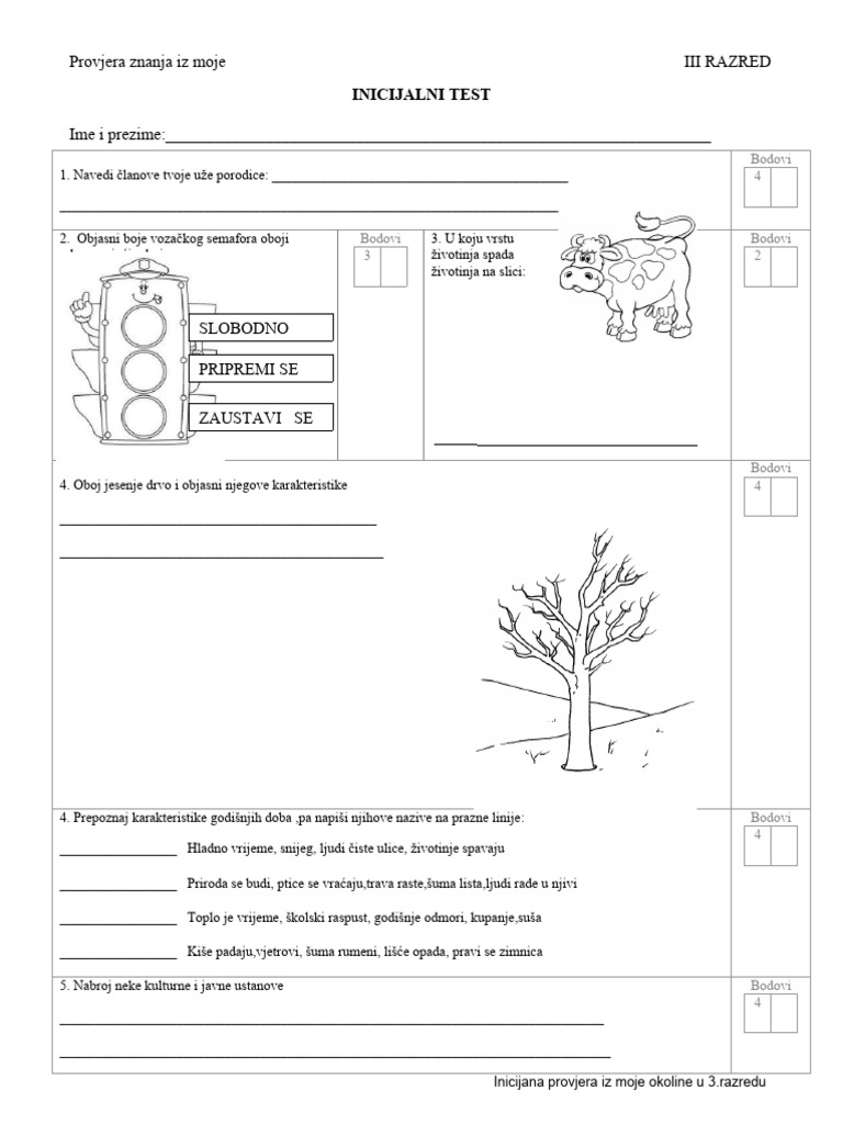 Inicijalni Test 3 Iz Moje Okoline | PDF