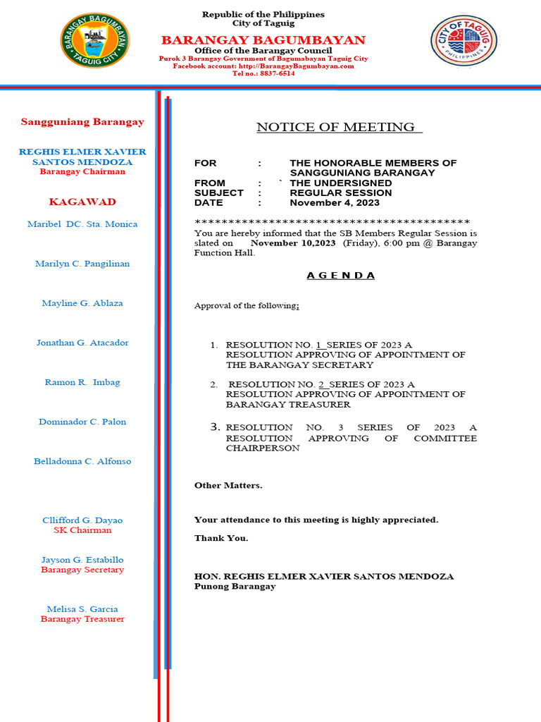 Notice of Meeting-Reg Session July 15-29 | PDF | Philippines