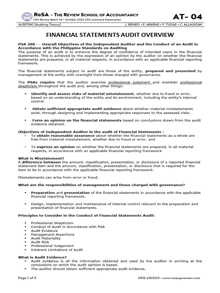 AT-04 (Financial Statements Audit Overview) | PDF | Financial Audit | Audit