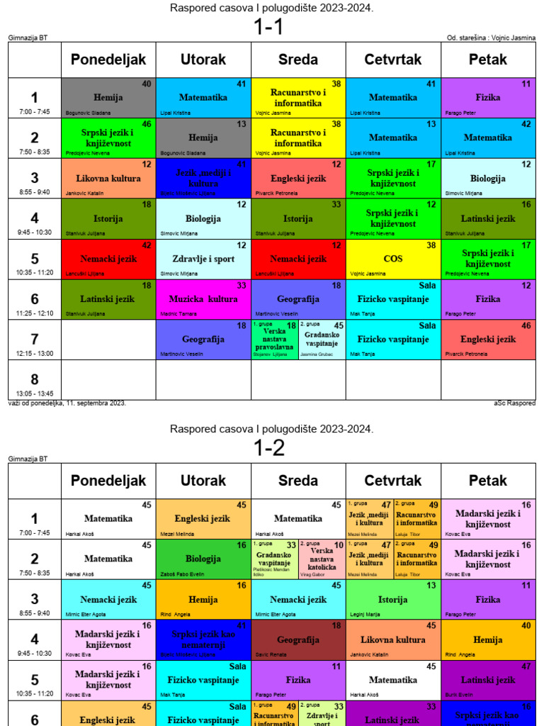 Raspored Za Ucenike | PDF