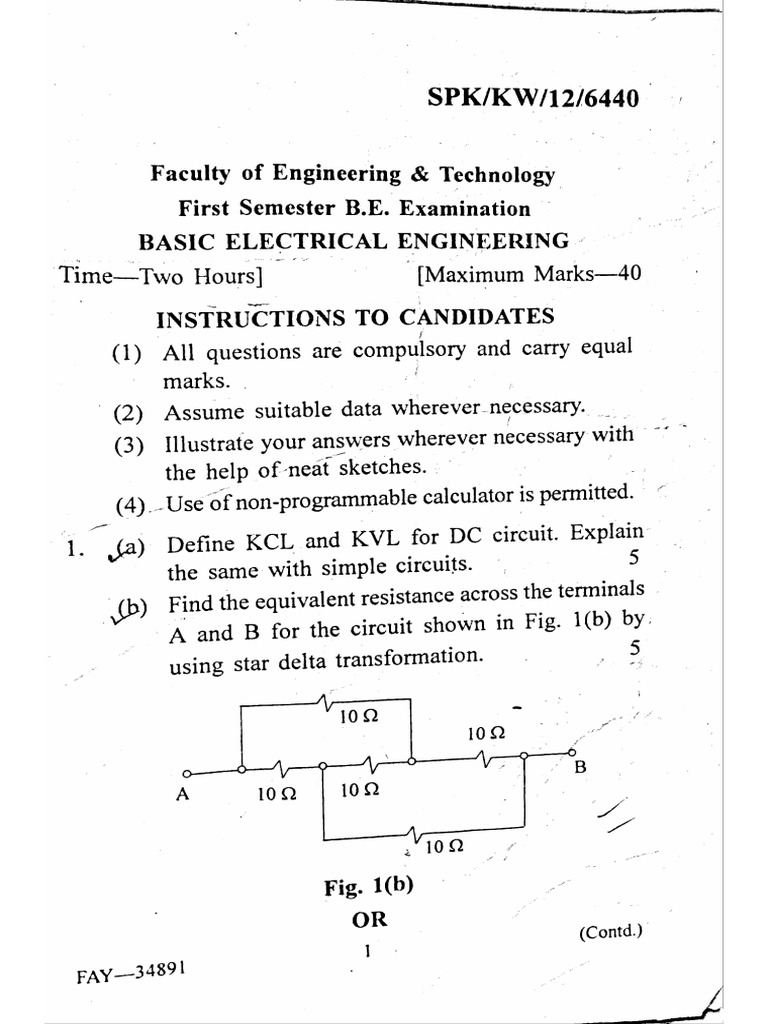 Be 1 Sem Basic Electrical Engineering 2012 | PDF
