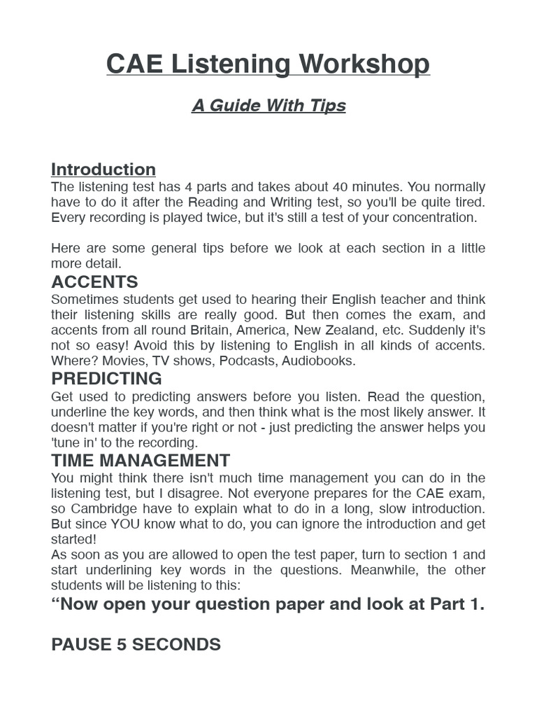 CAE Listening Workshop | PDF | Question | Multiple Choice