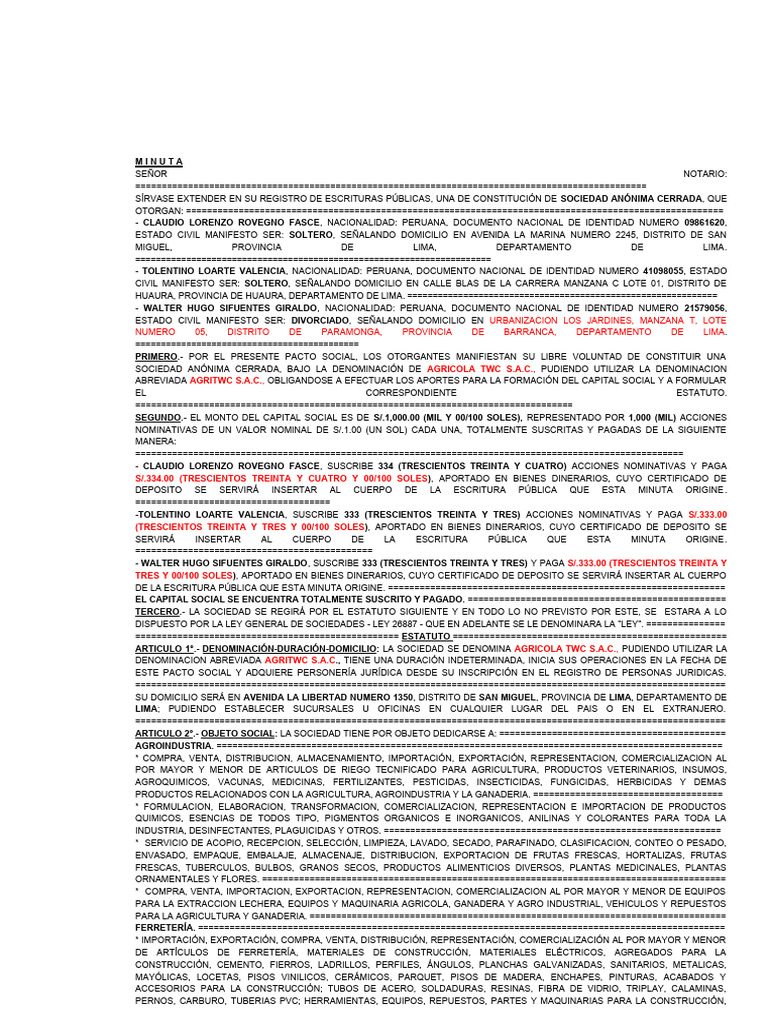 Minuta Victor Sac | PDF | Cheque | Business