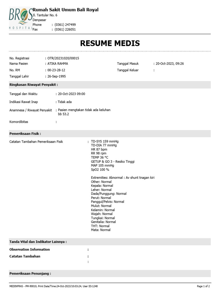Resume Medis Atika Rahma | PDF