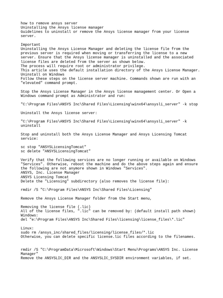 How To Remove Ansys Server | PDF