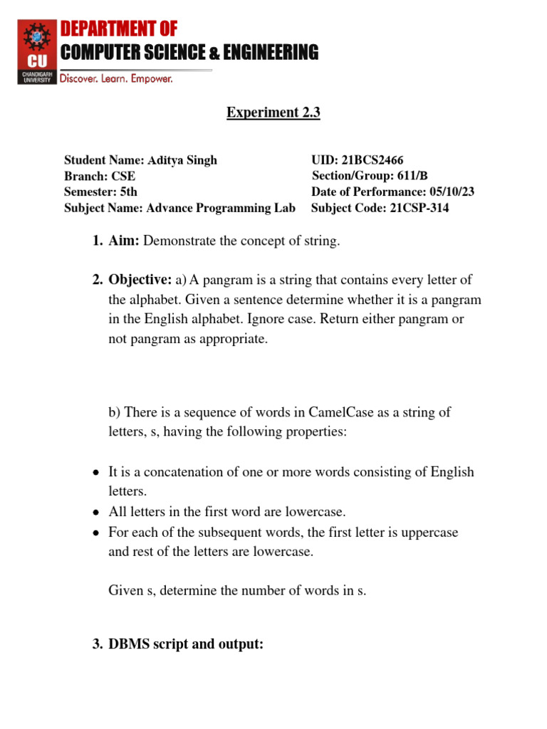 Computer Science & Engineering Computer Science & Engineering | PDF | Letter Case | String ...