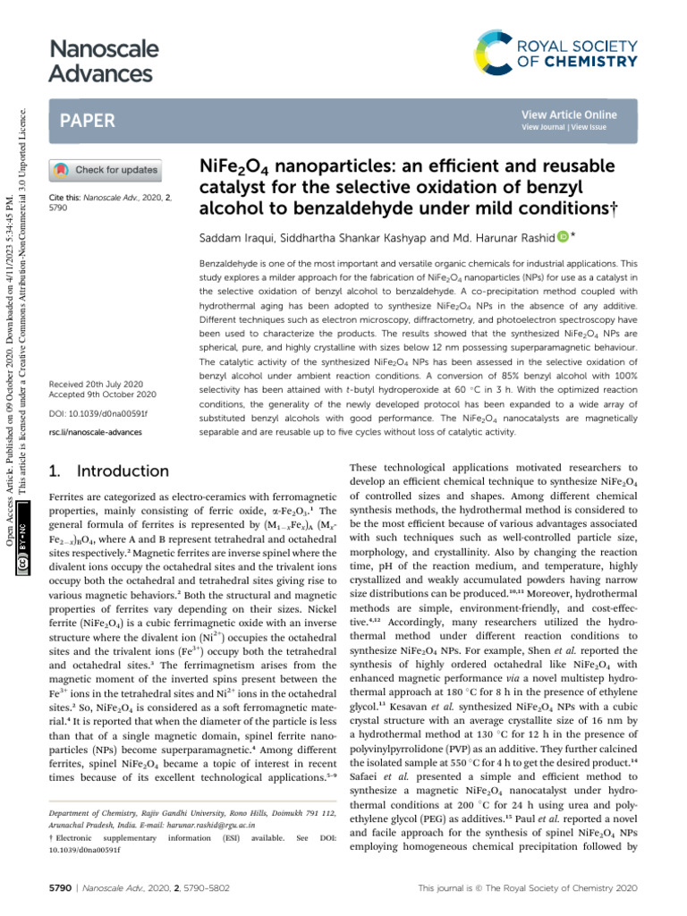 NiFe2O4 Nanoparticles | PDF | Transmission Electron Microscopy | Catalysis
