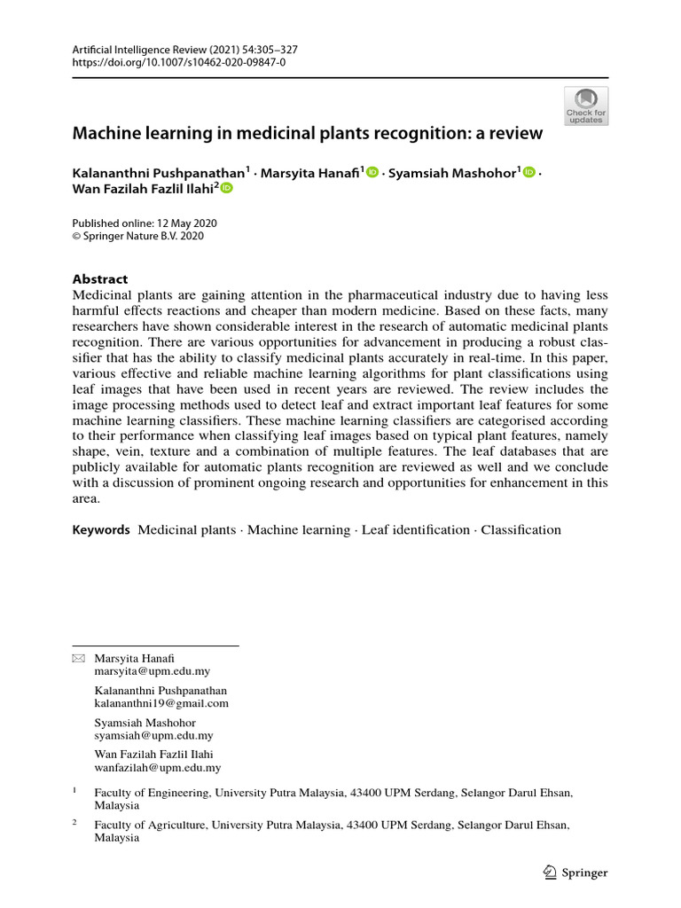 Machine Learning in Medicinal Plants Recognition: A Review | PDF ...