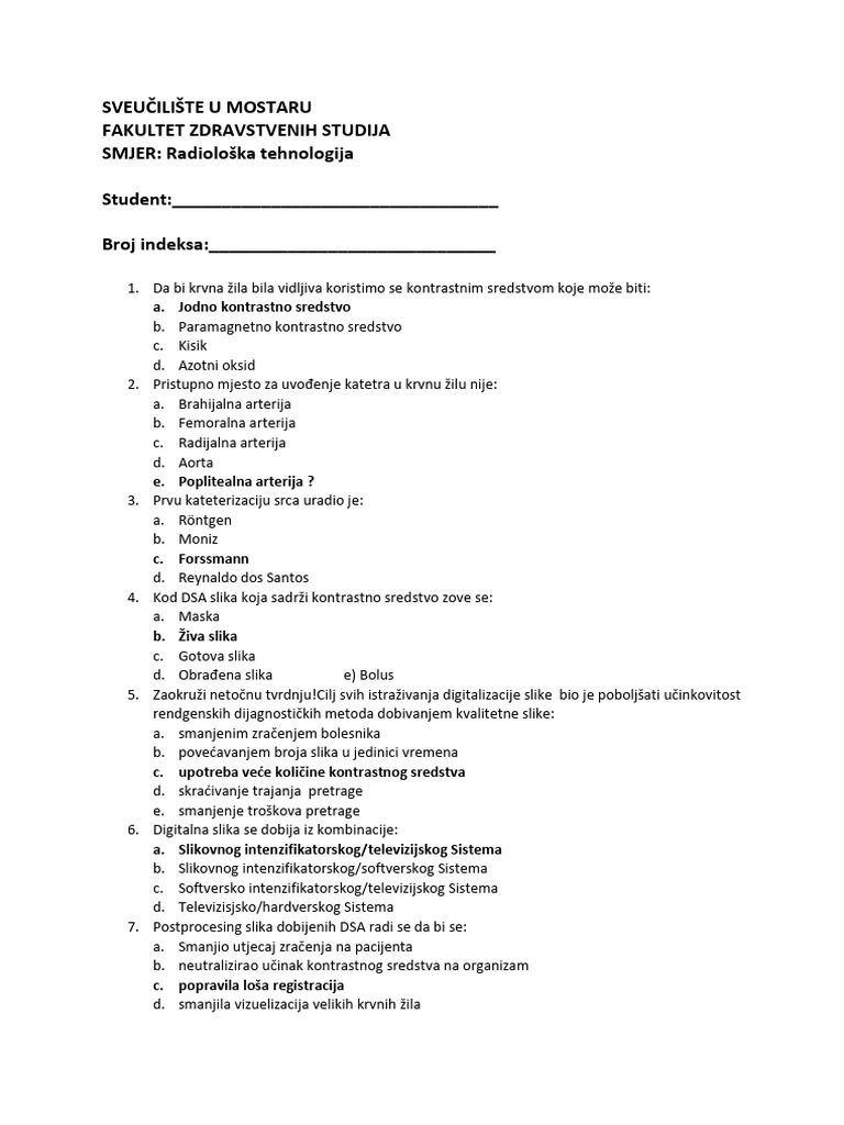 Pitanja - Test Intervencija Radiologija Posljediplomski | PDF