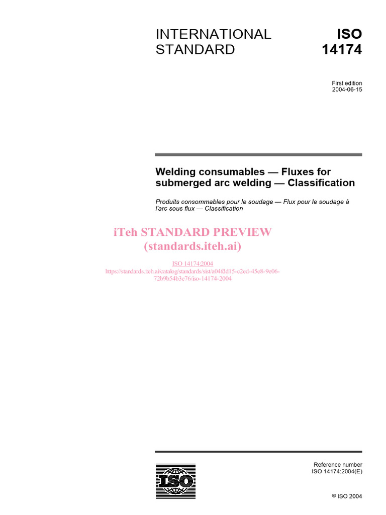 Iso 14174 2004 | PDF | International Organization For Standardization | Welding