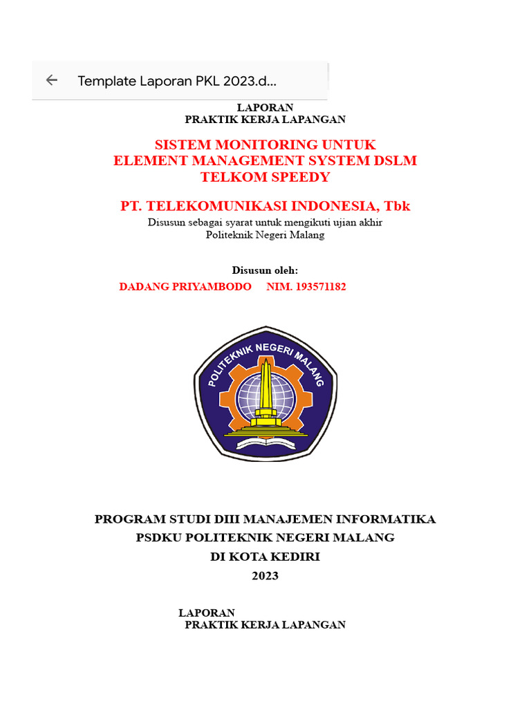Template Laporan PKL 2023 | PDF