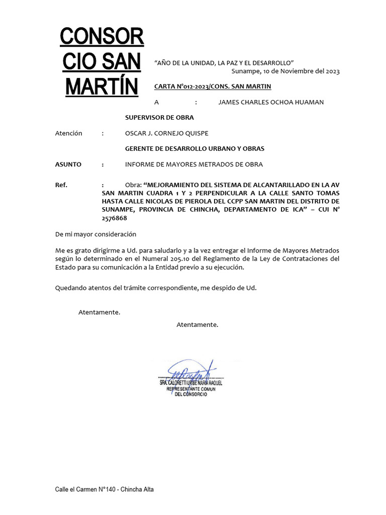 Cartas e Informe Mayores Metrados San Martin Rev.0 | PDF | Economias | Justicia