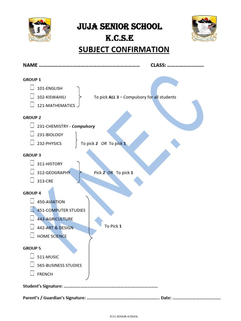 Form 2 Subject Selection Form | PDF | Science & Mathematics