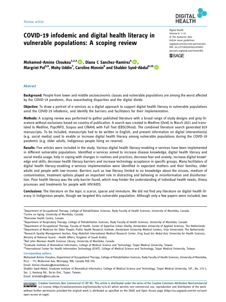 COVID-19, Digital Health Literacy, Vulnerable Populations | PDF ...