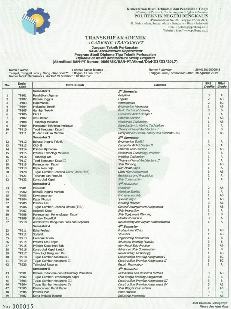 Transkrip Akademik | PDF