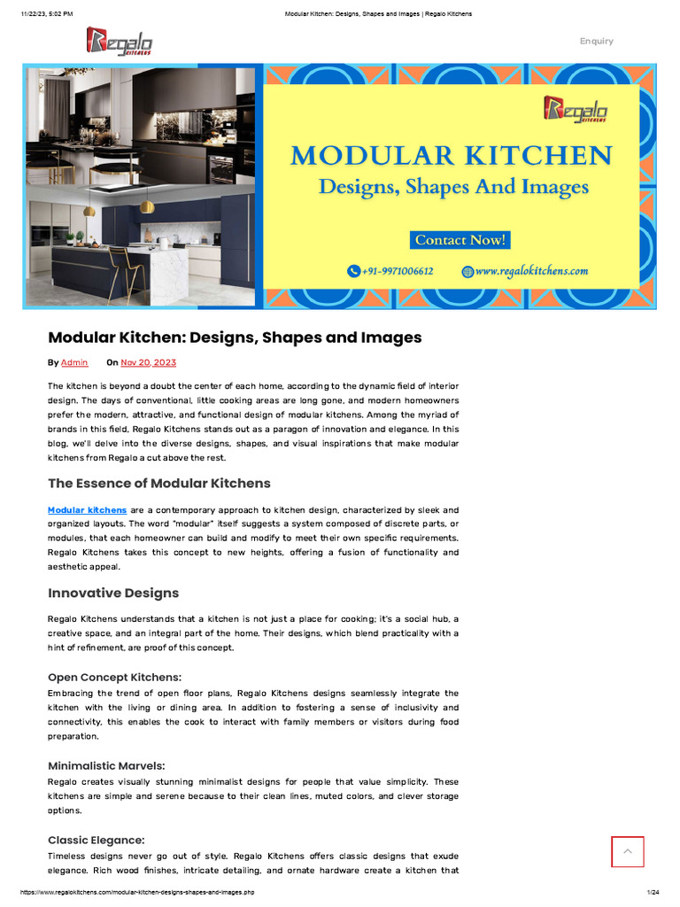 Modular Kitchen - Designs, Shapes and Images - Regalo Kitchens | PDF ...