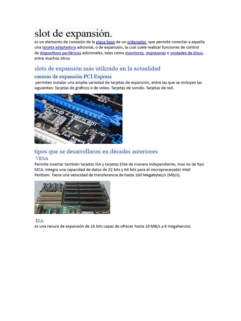 Tipos de Slots de Expansión y Factores de Forma | PDF | Juegos y ...
