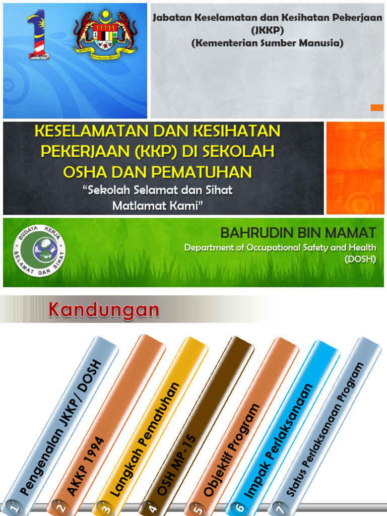 JKKP JOHOR-KKP Di Sekolah - OSHA Dan Pematuhan - Part01 | PDF