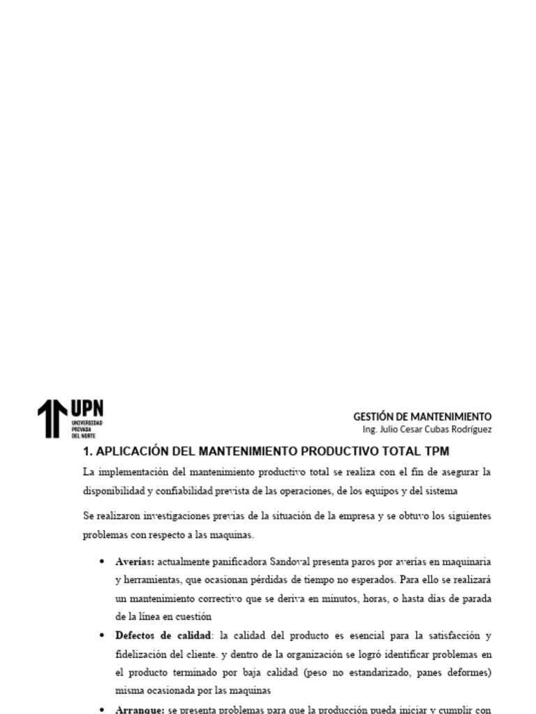 Proyecto Final Gestion De Mantenimiento 10 11 12 Descargar Gratis