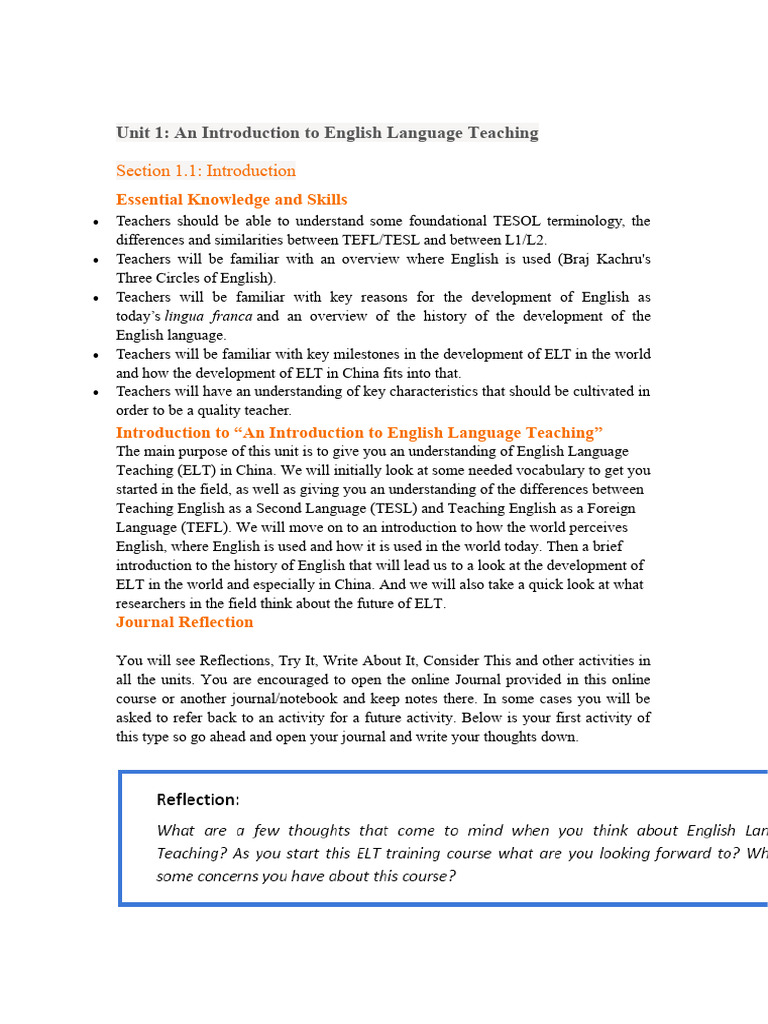 NOTE Unit 1 an Introduction to English Language Teaching | PDF ...