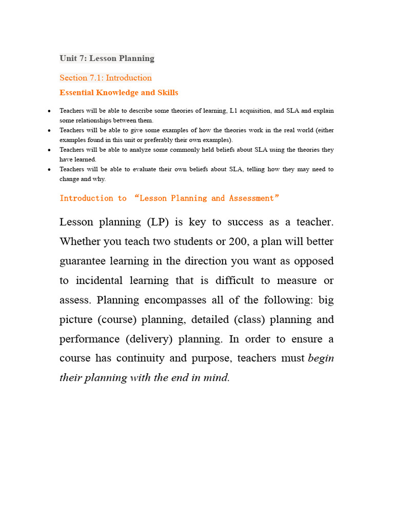 NOTE Unit 7 Essential Knowledge and Skills | PDF | Learning Styles | Teachers