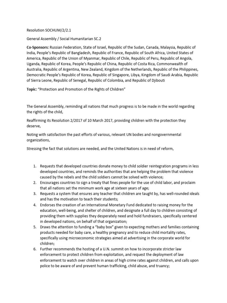 MS SOCHUM 2 Resolution 2.1 1 | PDF | United Nations | International ...