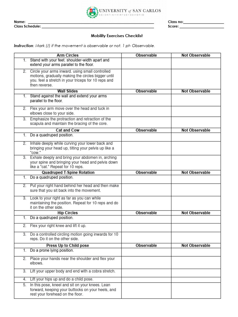 Mobility Checklist | PDF | Anatomical Terms Of Motion | Human Anatomy