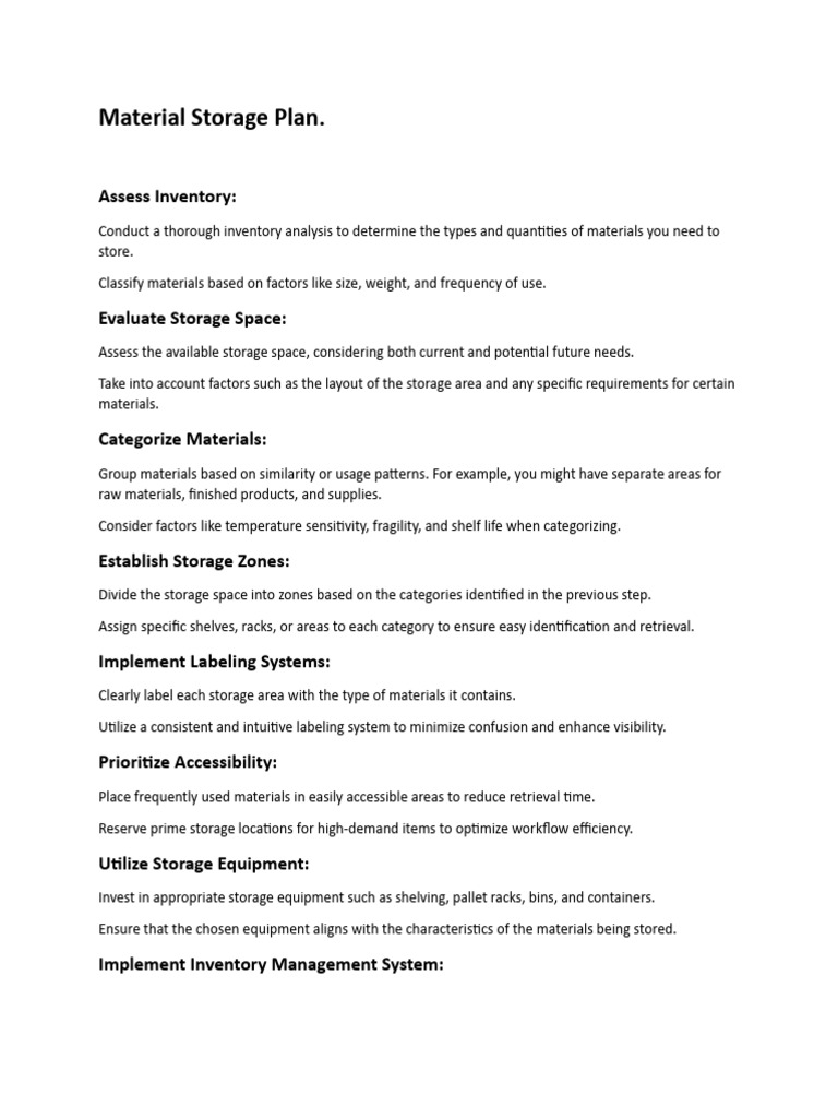 Smaterial Storage Plan Pdf