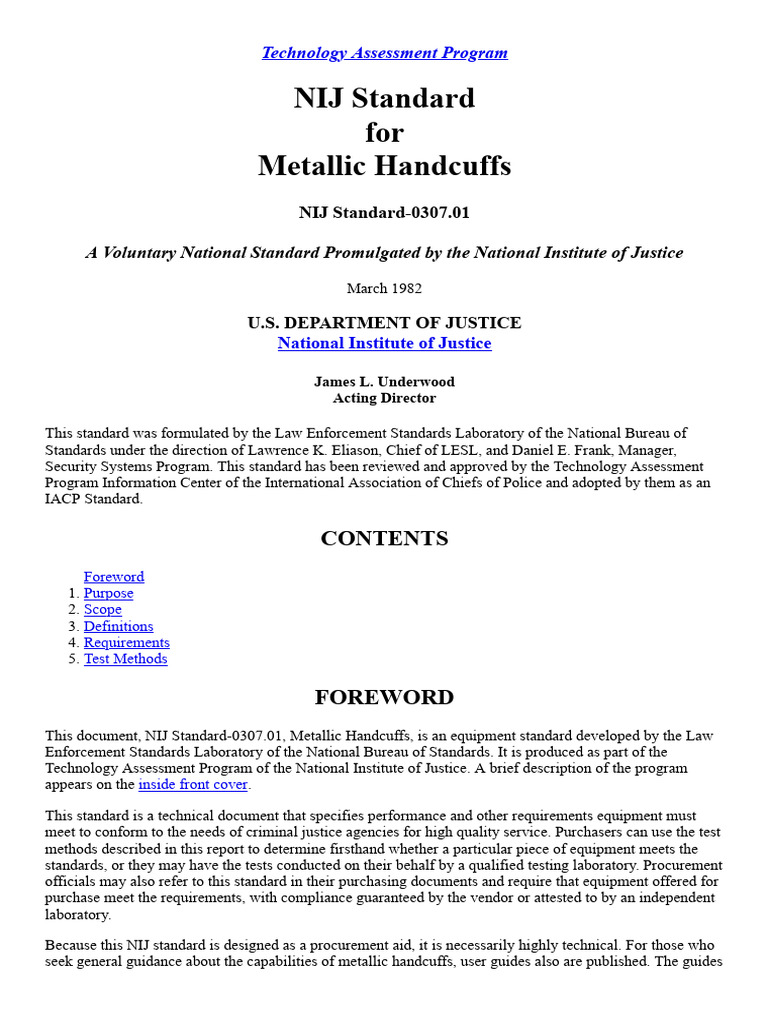 NIJ Standard-0307.01 | PDF | Handcuffs | Laboratories