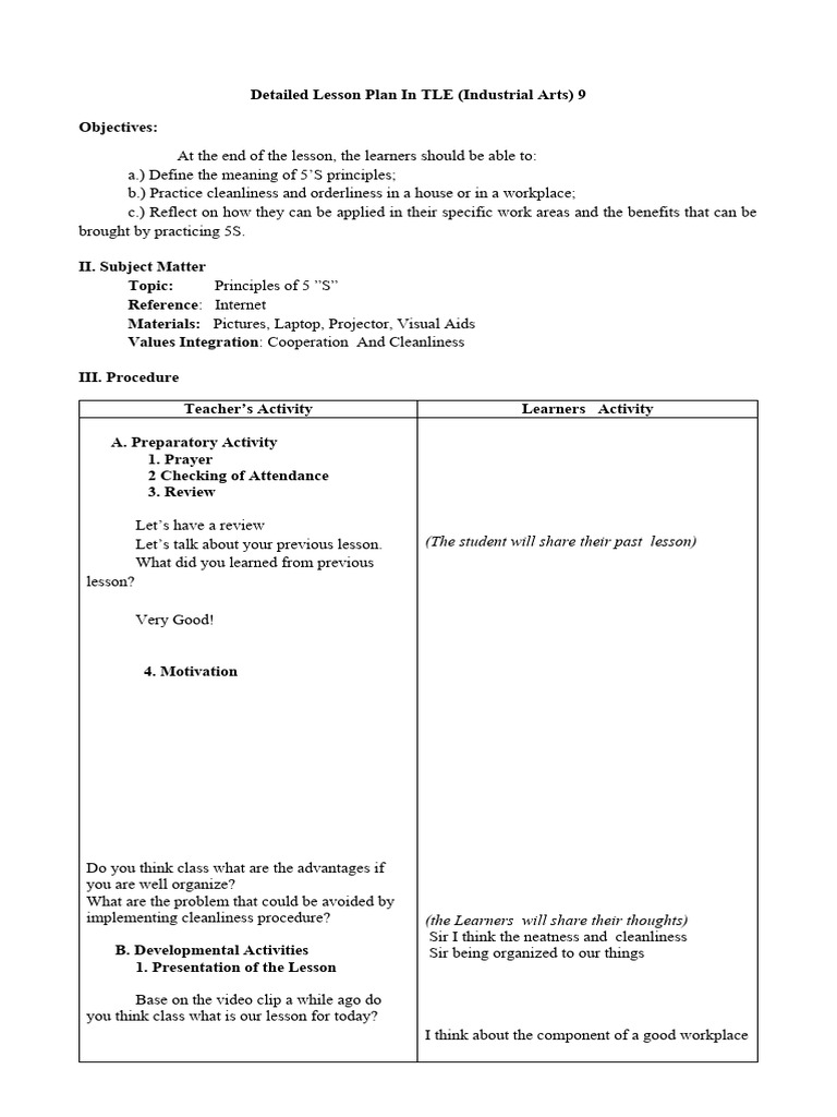 Detailed_Lesson_Plan_in Industrial Arts_5S | PDF | Lesson Plan ...