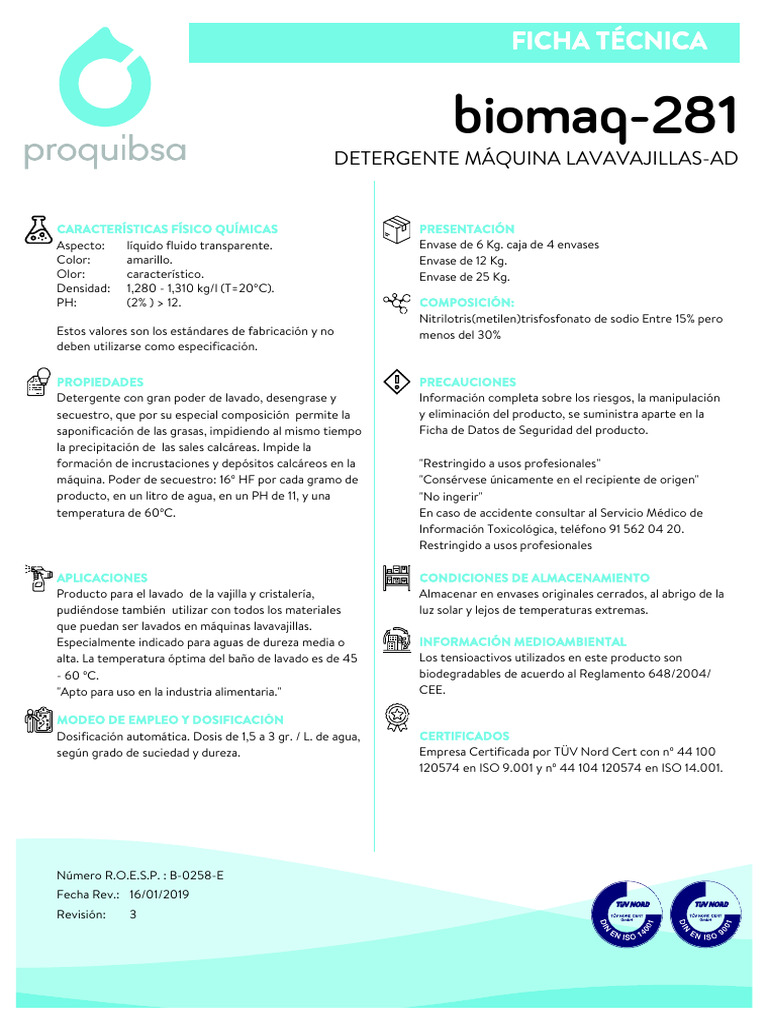 FT Biomaq-281 (11210400) | PDF | Agua | Detergente