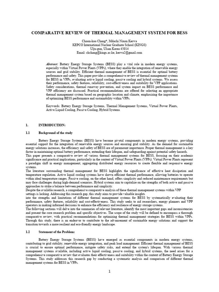 Comparative Review of Thermal Management System For Bess Main | PDF ...