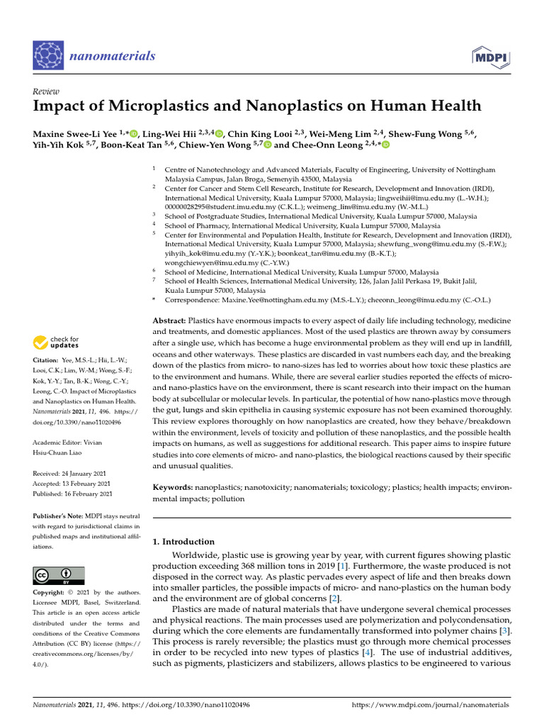 Impact of Microplastics and Nanoplastics On Human Health | PDF ...