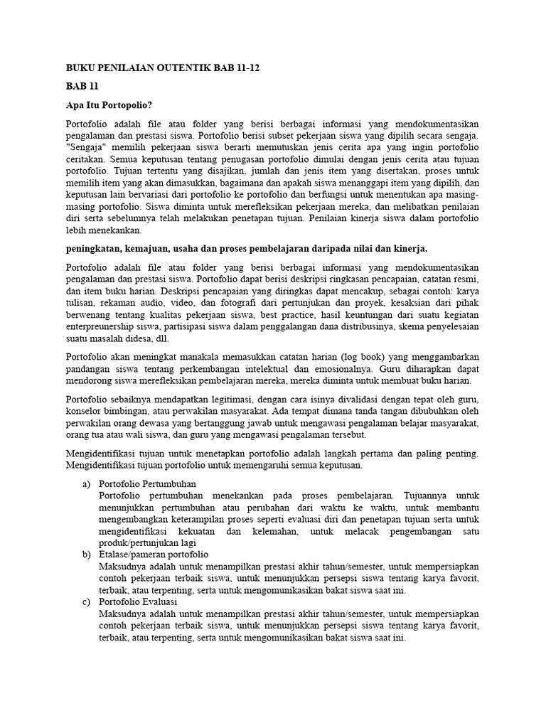 Buku Penilaian Outentik Bab 11 & 12 | PDF