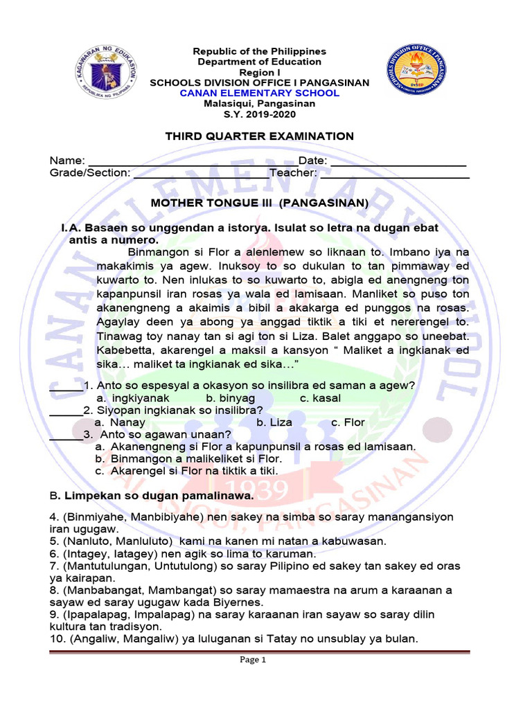 2019 GRADE 3 - 3rd QA | PDF | Language Arts & Discipline