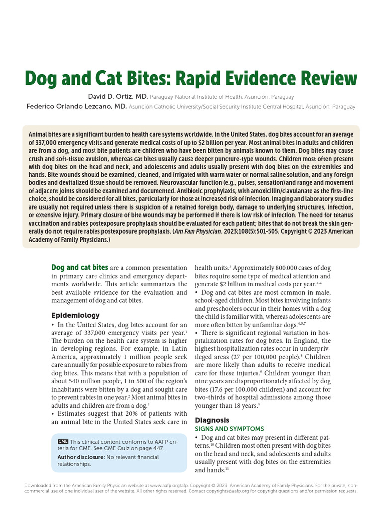 Dog and Cat Bites - Rapid Evidence Review (AAFP 2023) | PDF | Rabies ...