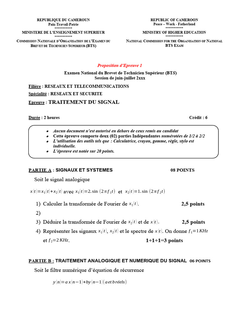 Épreuve BTS : Traitement du Signal | PDF | Échantillonnage (signal ...