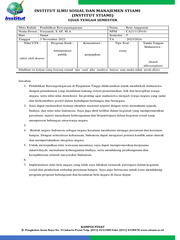Template Jawaban Soal Uts Pdf