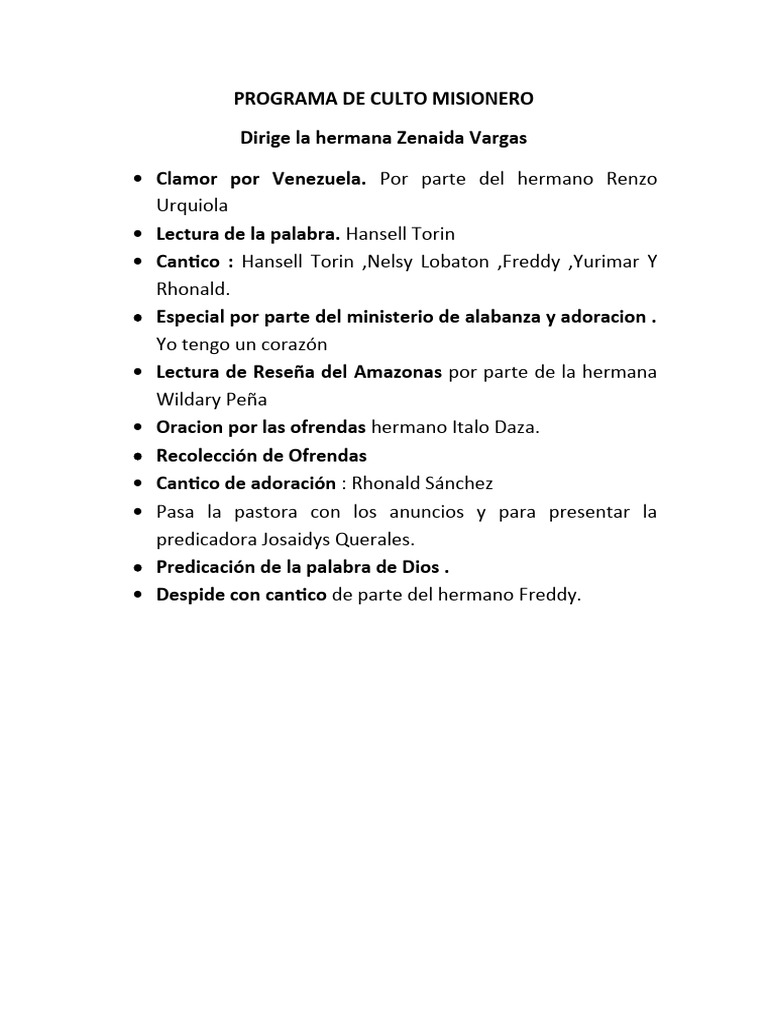 Programa de Culto Misionero | PDF