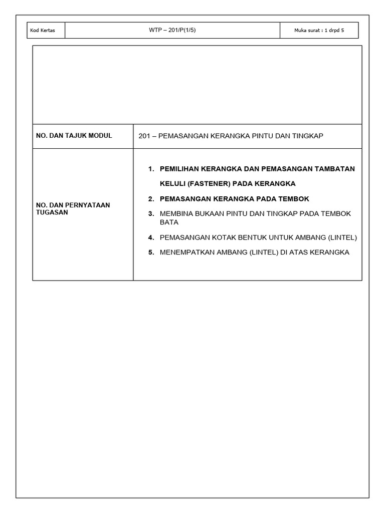 Dokumen - Tips - Kertas Penerangan WTP 201 Pemasangan Kerangka Pintu Dan Tingkap k1k2 | PDF