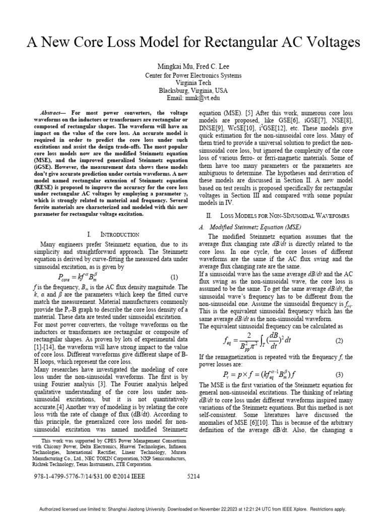 A New Core Loss Model For Rectangular AC Voltages | PDF | Inductor ...