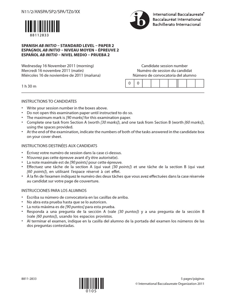 Spanish Ab Initio SL Paper 2 | PDF