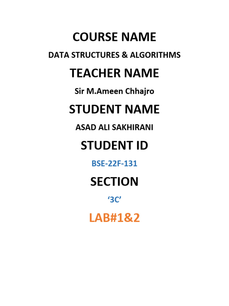 Muhammad Ali Arshad Bse 22f 126 Data Structures & Algorithms Lab#1 | PDF