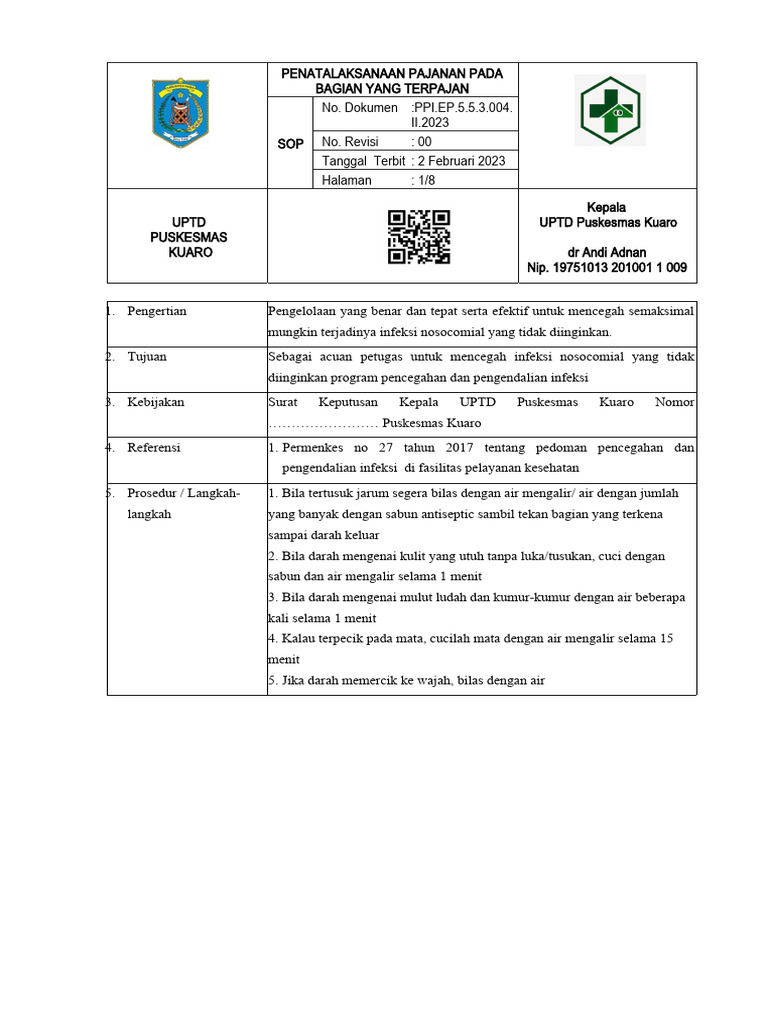 Ppi - ep.5.5.3.004.II.2023 Sop Penatalaksanaan Pajanan | PDF | Sains & Matematika