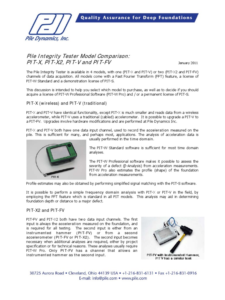Pile Integrity Tester Model Comparison: Pit-X, Pit-X2, Pit-V and Pit-Fv ...