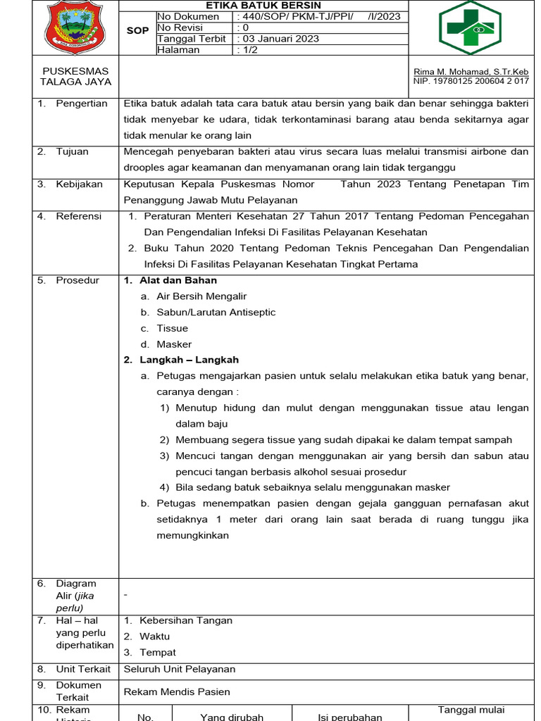 SOP ETIKA BATUK | PDF