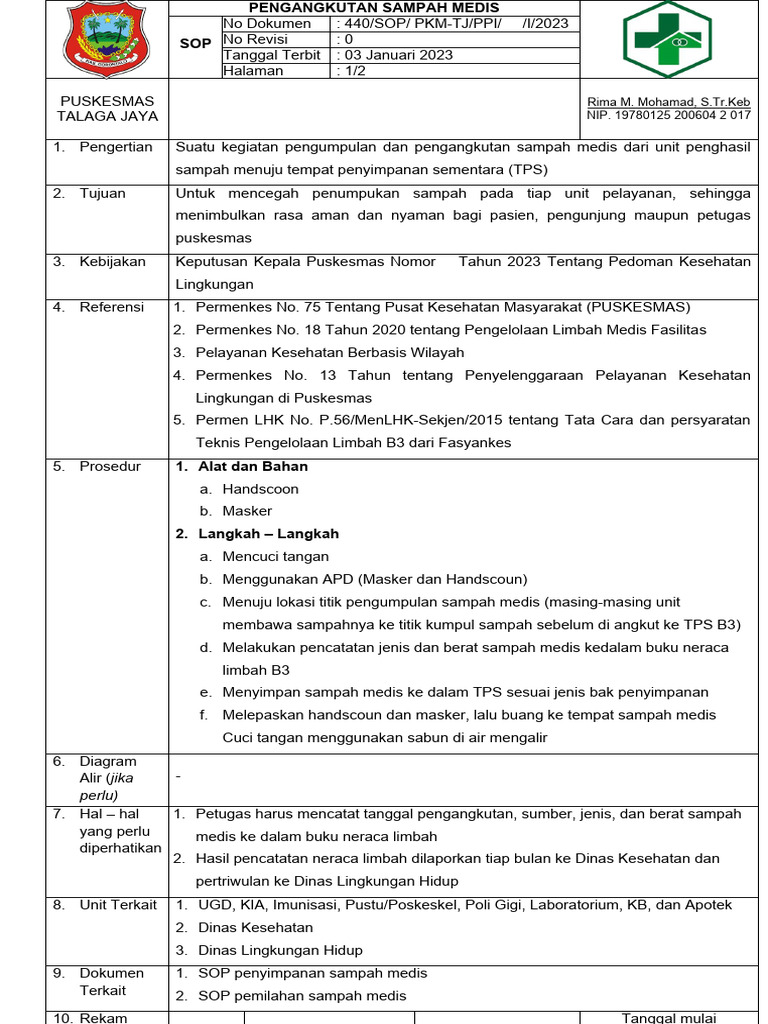 Sop Pengangkutan Sampah Medis | PDF | Sains & Matematika