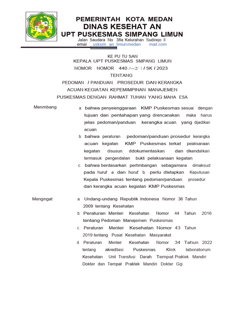 1.2.2.b SK Pedoman, Prosedur, Dan KAK KMP | PDF