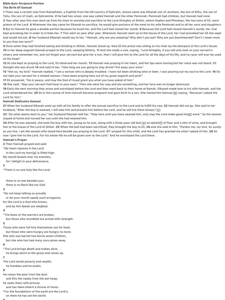 Bible Quiz-Scripture Portion | PDF | Samuel | Old Testament Books