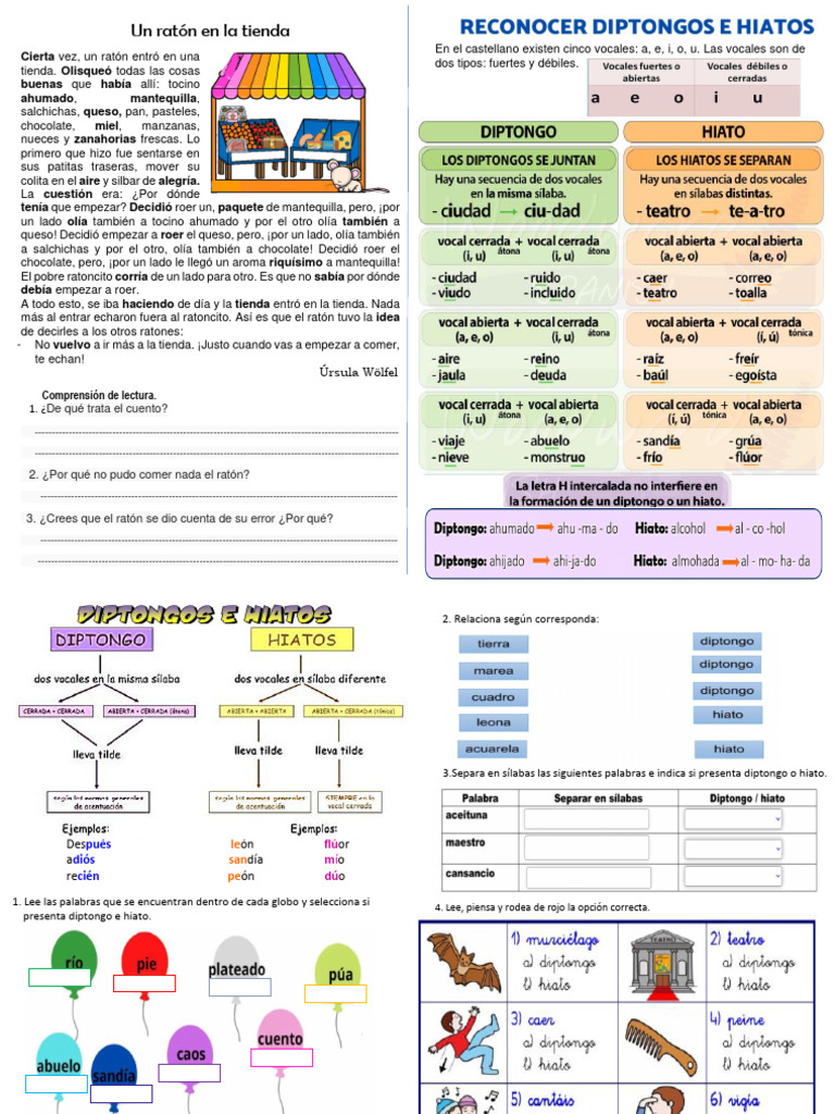 Ficha Diptongos e Hiatos en Un Texto | PDF